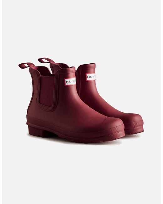 HUNTER Original Chelsea Boot Rubber Merlot Wellington Boots in Red ...