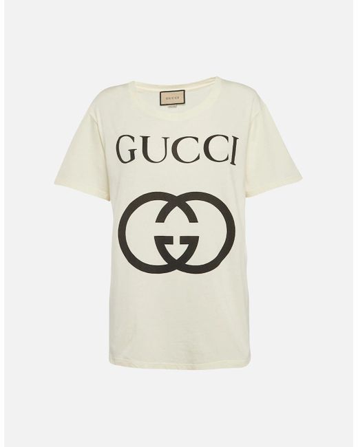Gucci Interlocking Gg Logo Slim Fit T-Shirt in Natural for Men | Lyst UK