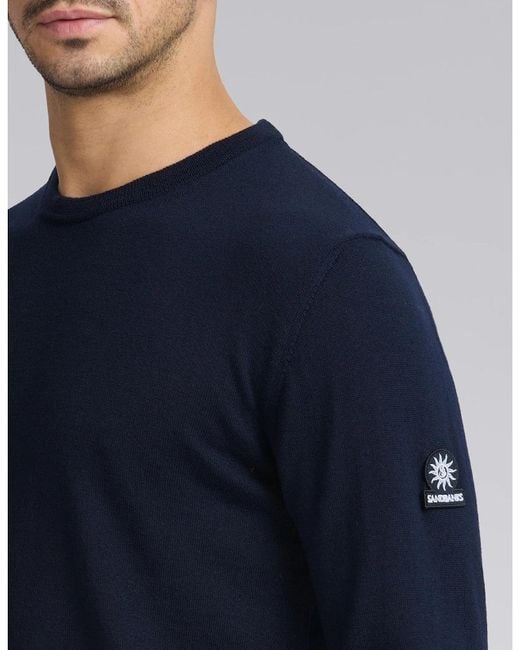 Sandbanks Merino Crew Neck Jumper in Blue for Men | Lyst UK