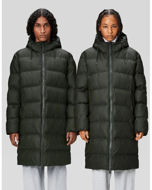 Rains Alta Long Puffer Jacket in Green | Lyst UK