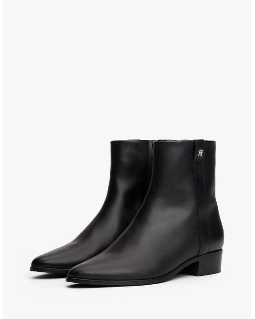 Tommy Hilfiger Th Leather Pointy Zipped Booties in Black | Lyst UK