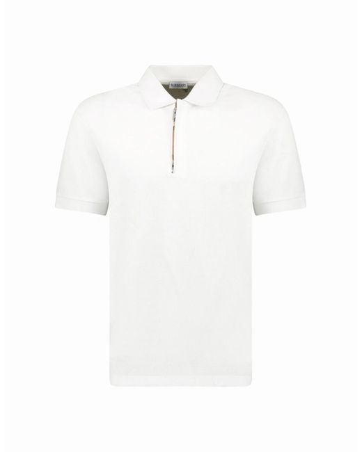 Burberry 'Hartford' Check Placket Zip Polo in White for Men | Lyst UK