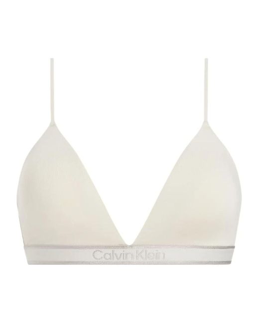 Calvin Klein New Stone Logo Lightly Lined Triangle Bra, Sandshell in ...