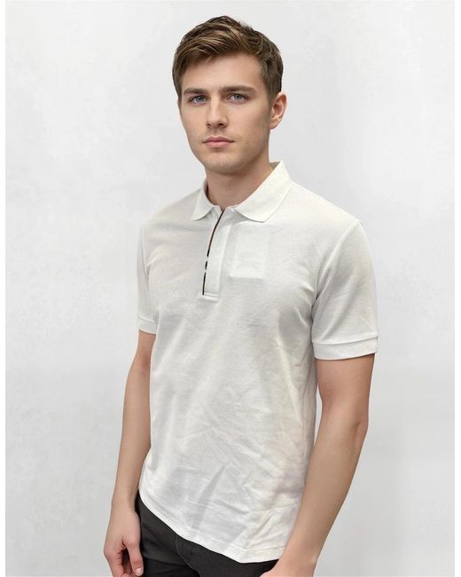 Burberry 'Hartford' Check Placket Zip Polo in White for Men | Lyst UK