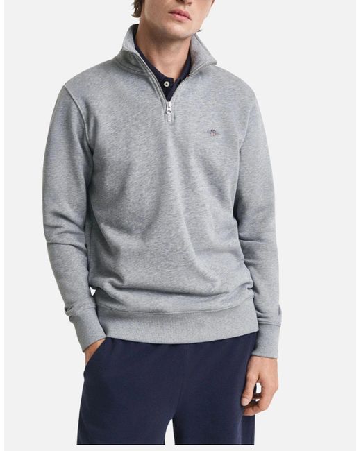 GANT Sweatshirt Embroidered Shield Half Zip in Grey for Men | Lyst UK