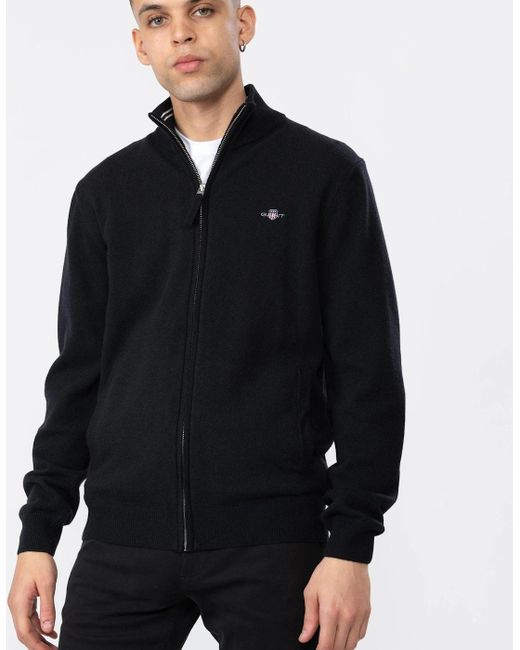 GANT Superfine Lambswool Full Zip Cardigan in Blue for Men | Lyst UK
