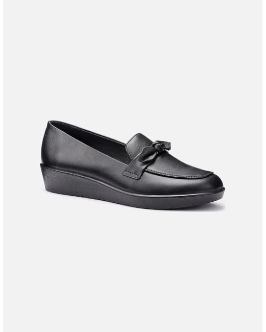 Hotter Amber Low Wedge Loafers in Black | Lyst UK