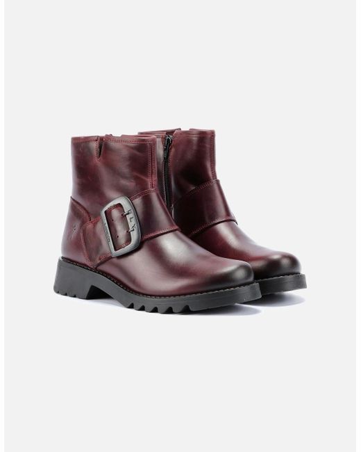 Fly London Rily Leather Wine Boots in Red | Lyst UK