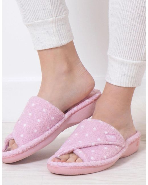 Totes Isotoner Popcorn Turnover Open Toe Mule Slippers Spot in Pink ...