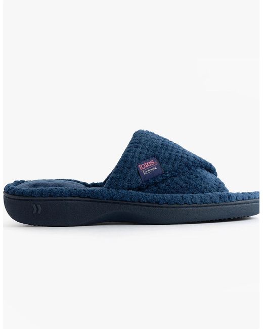 Totes Isotoner Popcorn Turnover Open Toe Mule Slippers in Blue | Lyst UK