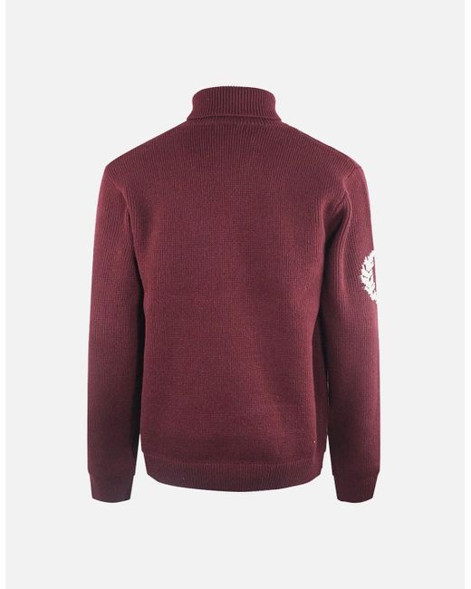 Fred Perry Laurel Wreath Roll Neck Oxblood Burgundy Jumper in Red for ...