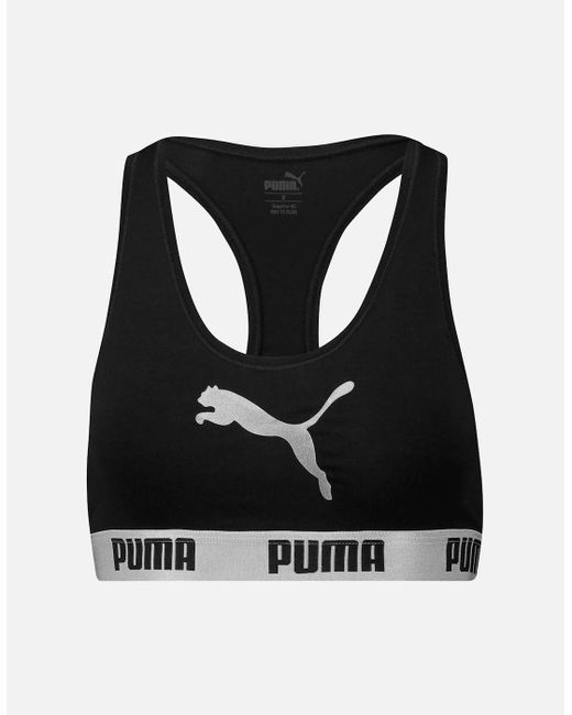 PUMA Cotton Modal Stretch Cat Logo Racerback Bra in Black | Lyst UK