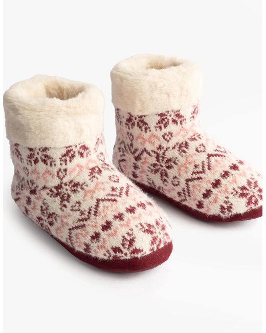 Totes Toasties Fair Isle Knit Boot Slippers Fair Isle in Pink | Lyst UK