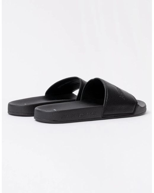 ARMANI EXCHANGE Tumbled Pu Sliders in Black for Men | Lyst UK