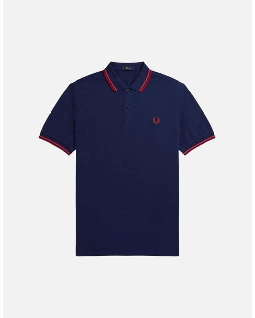 Fred Perry Cherry Twin Tipped Collar French Polo Shirt in Blue for Men ...
