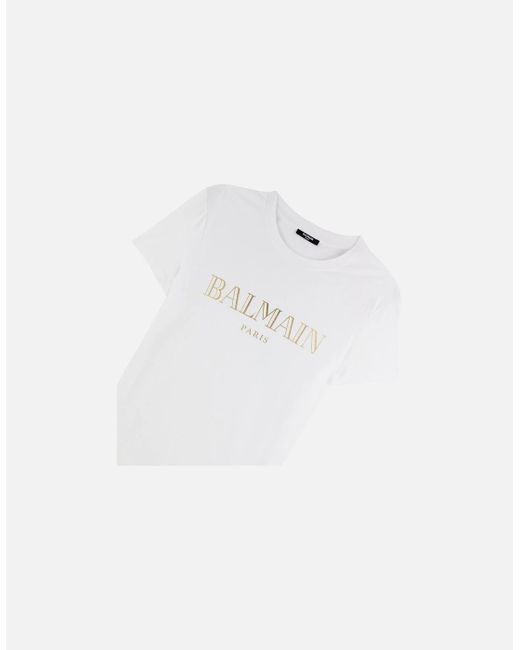 Balmain Logo Print Cotton T Shirt in White for Men | Lyst UK