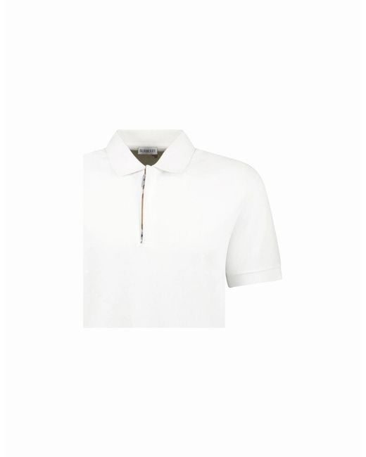 Burberry 'Hartford' Check Placket Zip Polo in White for Men | Lyst UK