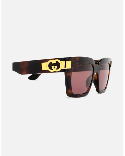 Gucci Gg Interlocking Logo Sunglasses Tortoise in Brown | Lyst UK