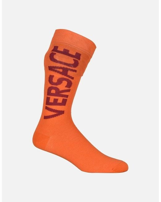 Versace Script Logo Sports Socks, /Burgundy in Orange for Men | Lyst UK