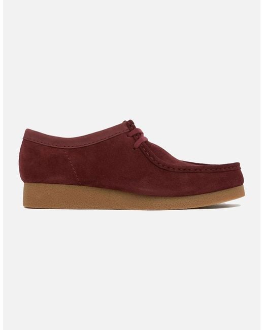 Clarks Originals Wallabee Evo Suede Shoes Burgundy in Red for Men | Lyst UK