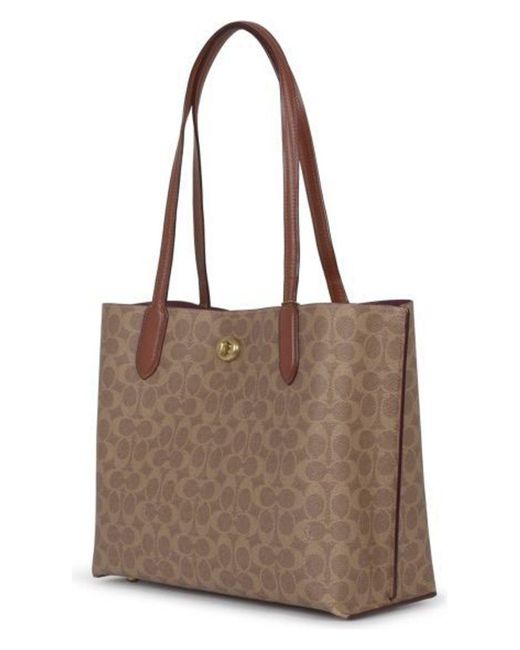 COACH Coated Canvas Signature Willow Tote in Brown | Lyst