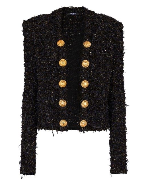 Balmain Tweed Buttoned Jacket in Black | Lyst
