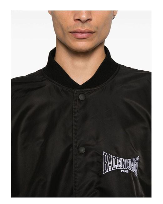 Balenciaga Varsity Nylon Bomber Jacket in Black for Men | Lyst UK