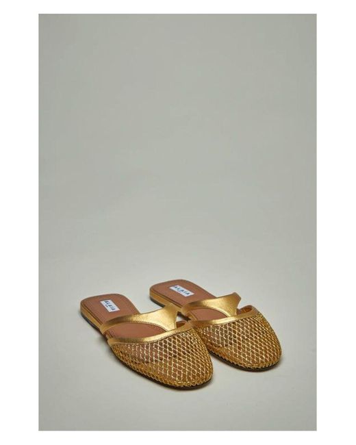Alaïa Golden Net Flat Mules in Gray | Lyst