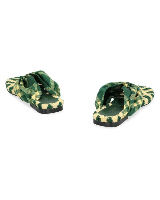 Burberry Check Fabric Slides in Green | Lyst
