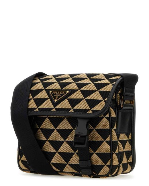 Prada Embroidered Fabricsymbole Crossbody Bag in Black | Lyst