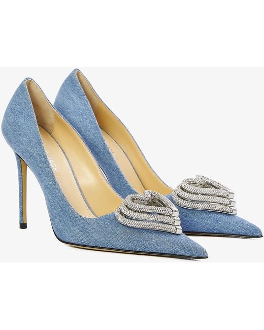 Mach & Mach Triple Heart Denim Pumps in Blue | Lyst