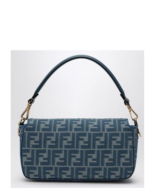 Fendi Denim-Effect Ff Jacquard Baguette Bag in Blue | Lyst