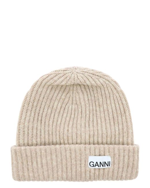 Ganni "Oversize" Ribbed Beanie Hat in Natural | Lyst UK