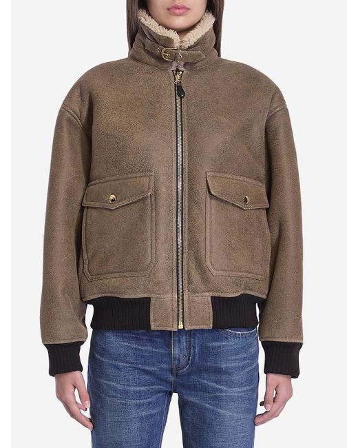 Celine Aviator Jacket With Shearling Lining in Yellow | Lyst