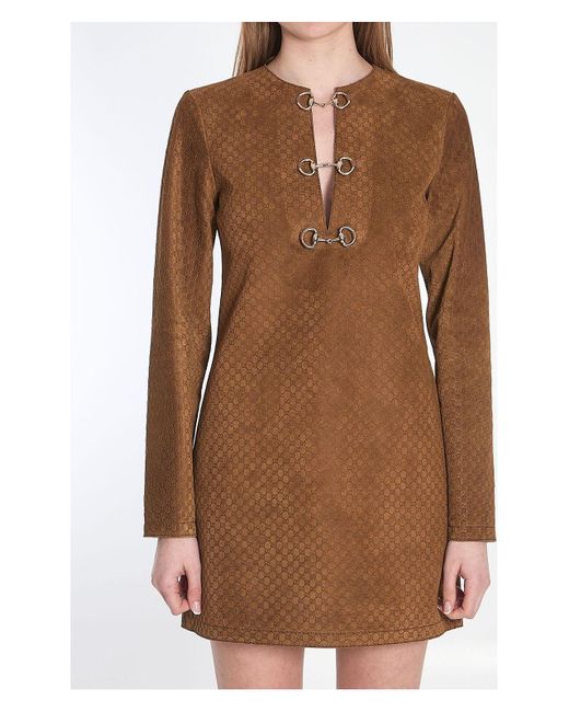 Gucci Gg Suede Mini Dress in Brown | Lyst