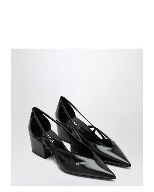 Prada Cut Out Brushed Leather Décolleté Pumps in White | Lyst