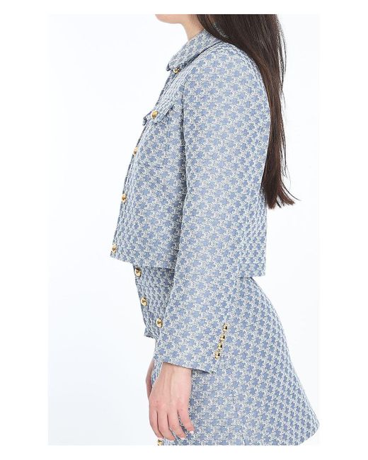 Celine Triomphe Cropped Jacket in Blue | Lyst UK