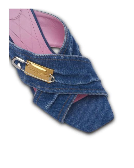 Balmain Denim Safety Pin Mules in Blue | Lyst