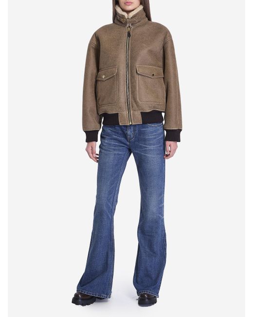 Celine Aviator Jacket With Shearling Lining in Yellow | Lyst