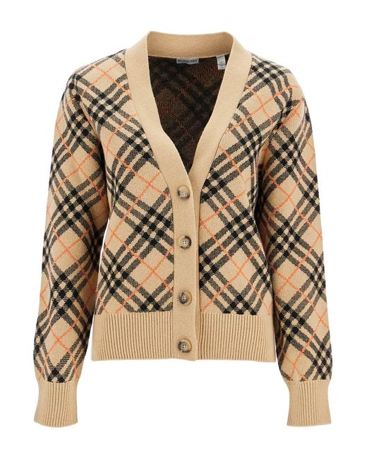 Burberry Ered Cashmere Boxy Cardigan With in Natural | Lyst