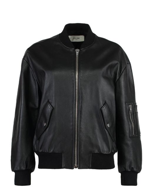 Celine Calf Leather Jacket in Black | Lyst