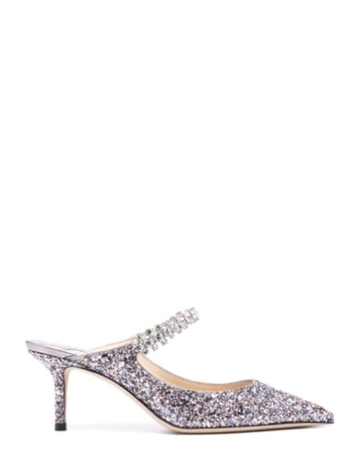 Jimmy Choo Glitter Crystal Strap Stilettos Pumps in White | Lyst