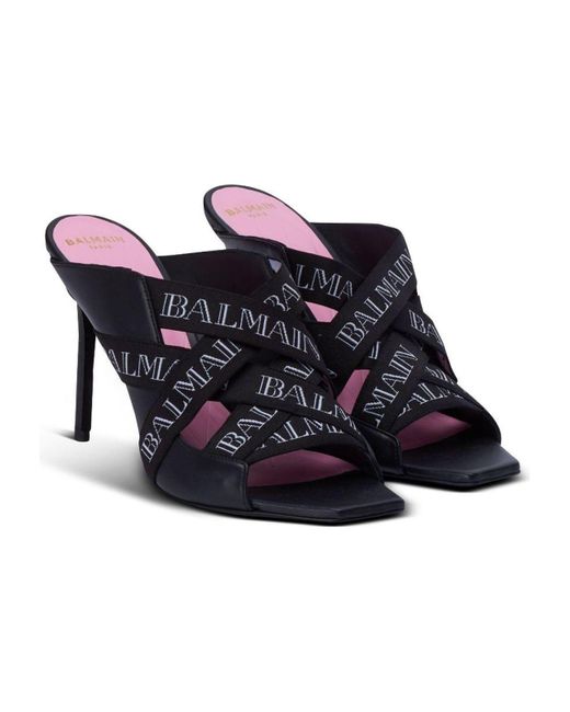 Balmain Mule Ruby Logo in Black | Lyst