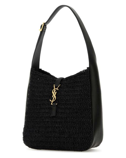 Saint Laurent Raffia Small Le 5 Ã 7 Shoulder Bag in Black | Lyst