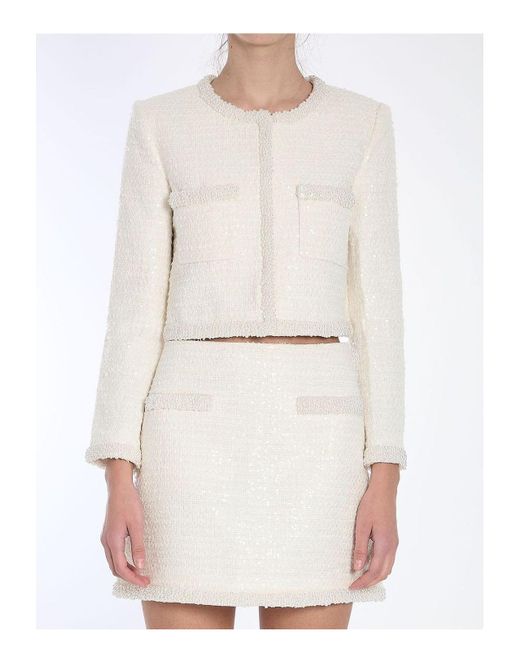 Self-Portrait Pearl Trim Jacket in White | Lyst