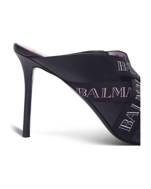 Balmain Mule Ruby Logo in Black | Lyst