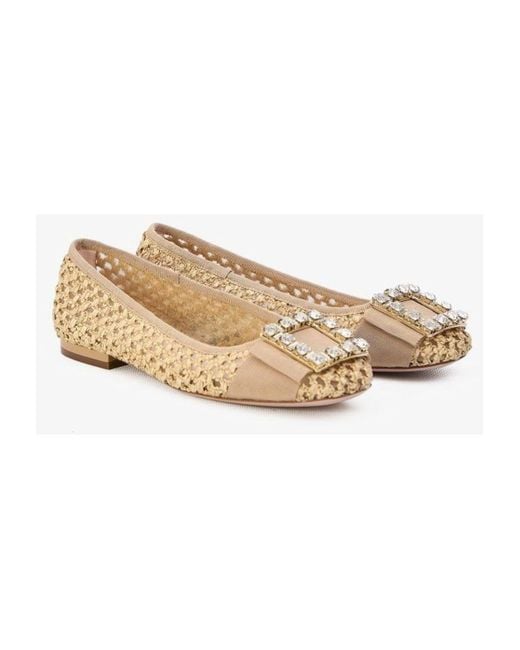 Roger Vivier Raffia Ballerina in Natural | Lyst