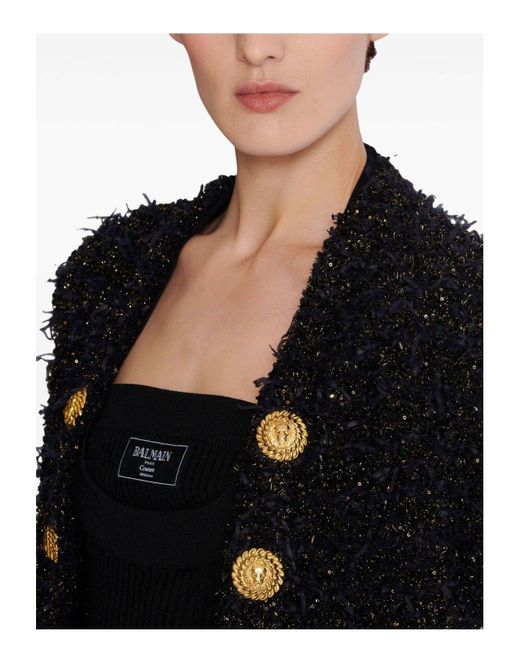 Balmain Tweed Buttoned Jacket in Black | Lyst