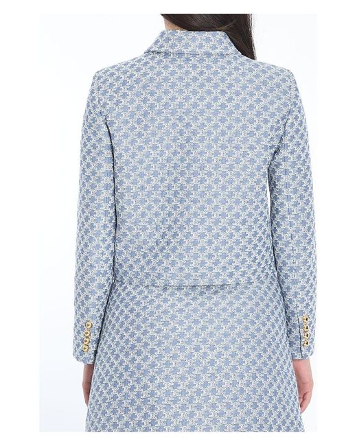 Celine Triomphe Cropped Jacket in Blue | Lyst UK