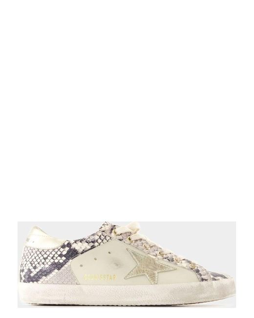 Golden Goose Super Star Leather And Python Print Sneaker in White | Lyst